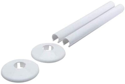 2 x White Radiator Pipe Covers & 2 Collars 15mm Cover | eBay UK