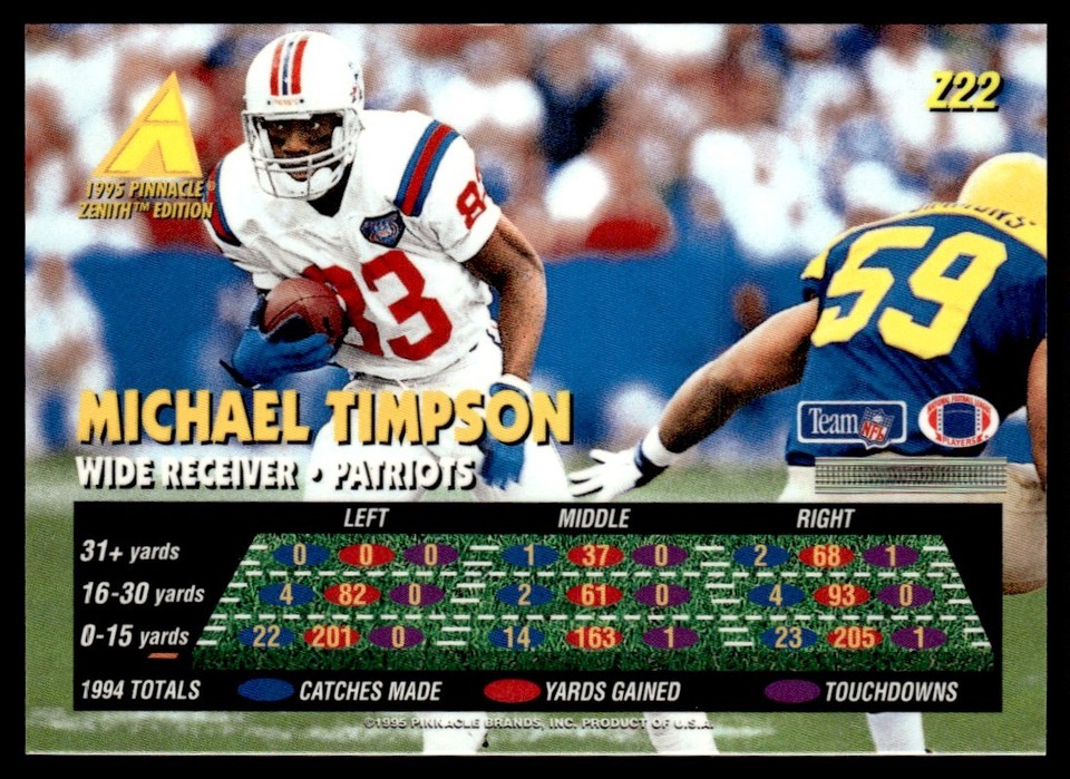 1995 Pinnacle Zenith Michael Timpson New England Patriots #Z22 | eBay