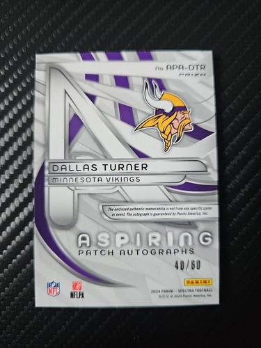 2024 Spectra Dallas Turner Aspiring Tri Color Patch Auto /60 | eBay