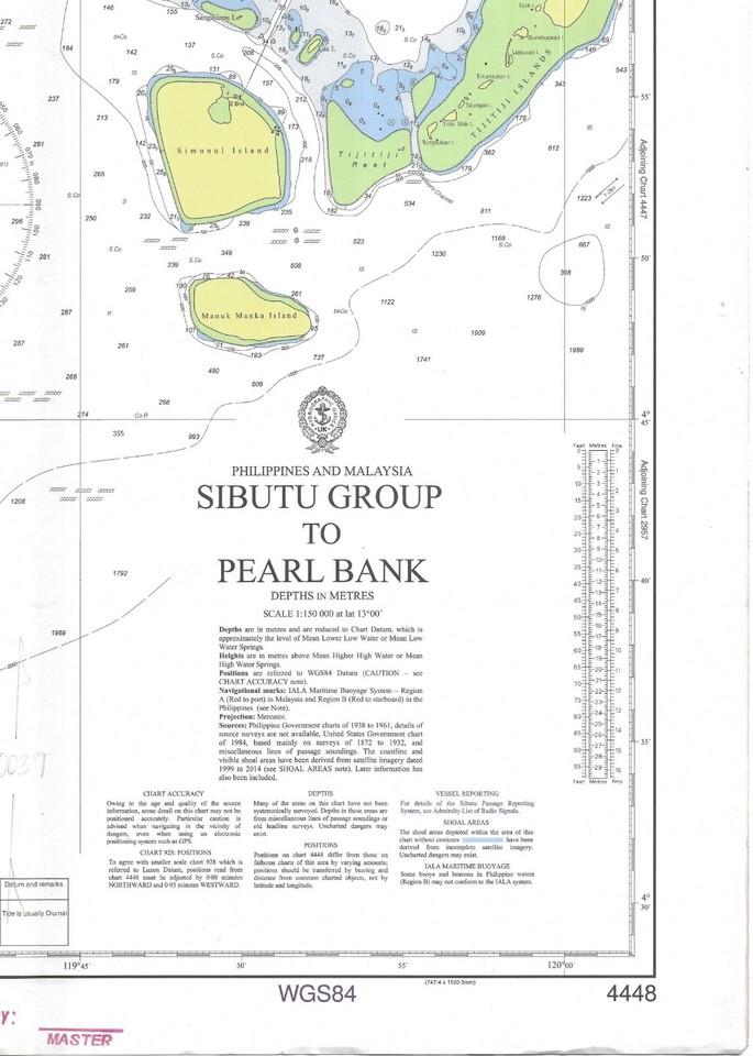 4448 Philippines Malaysia Sibutu Group Pearl Bank Chart Map Maritime ...