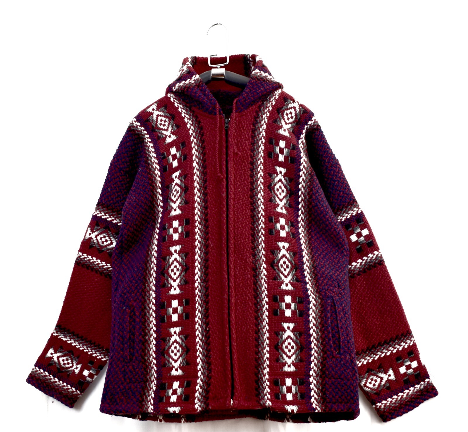 ALPACA Unisex Andes Print Hooded Knitted Sweater Jacket with Zipper ...
