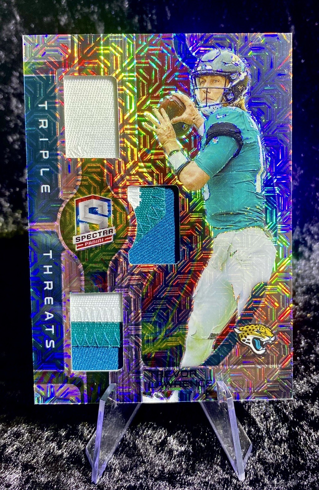 2023 Spectra Trevor Lawrence Triple Threats META SSP #/25 3 Color Patch ...