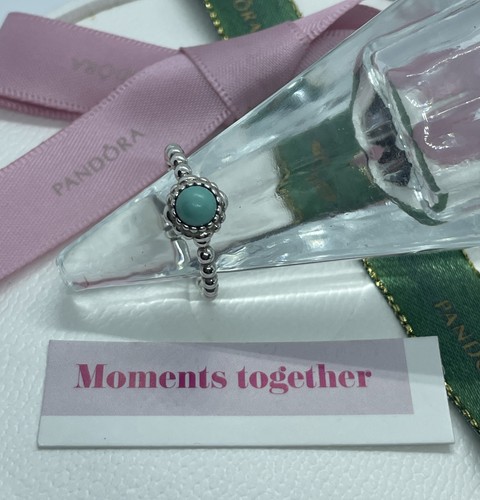 PANDORA Turquoise December Blooms Bubble Ring #190854TQ Retired Size 54 ...