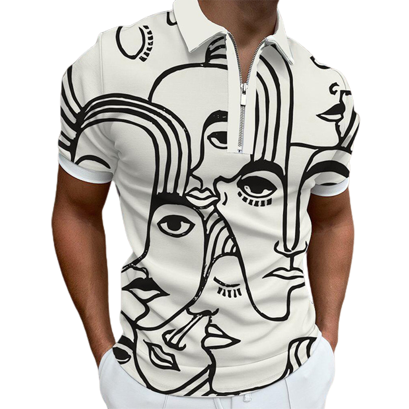 Summer Shirt Short Sleeve Breathable Print Zipper Summer Slim Shirt ...