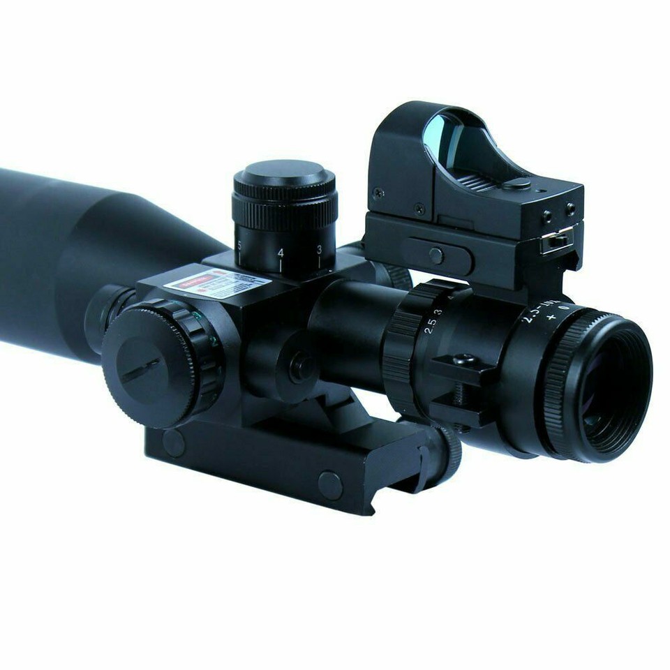 2.5-10X40 Rifle Scope with Red Laser & Mini Reflex 3 MOA Red Dot Sight ...