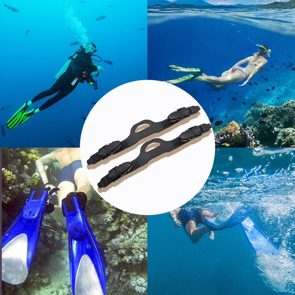 1Pair Black Fin Strap TPR Fin Straps Replacement Snorkeling Dive ...