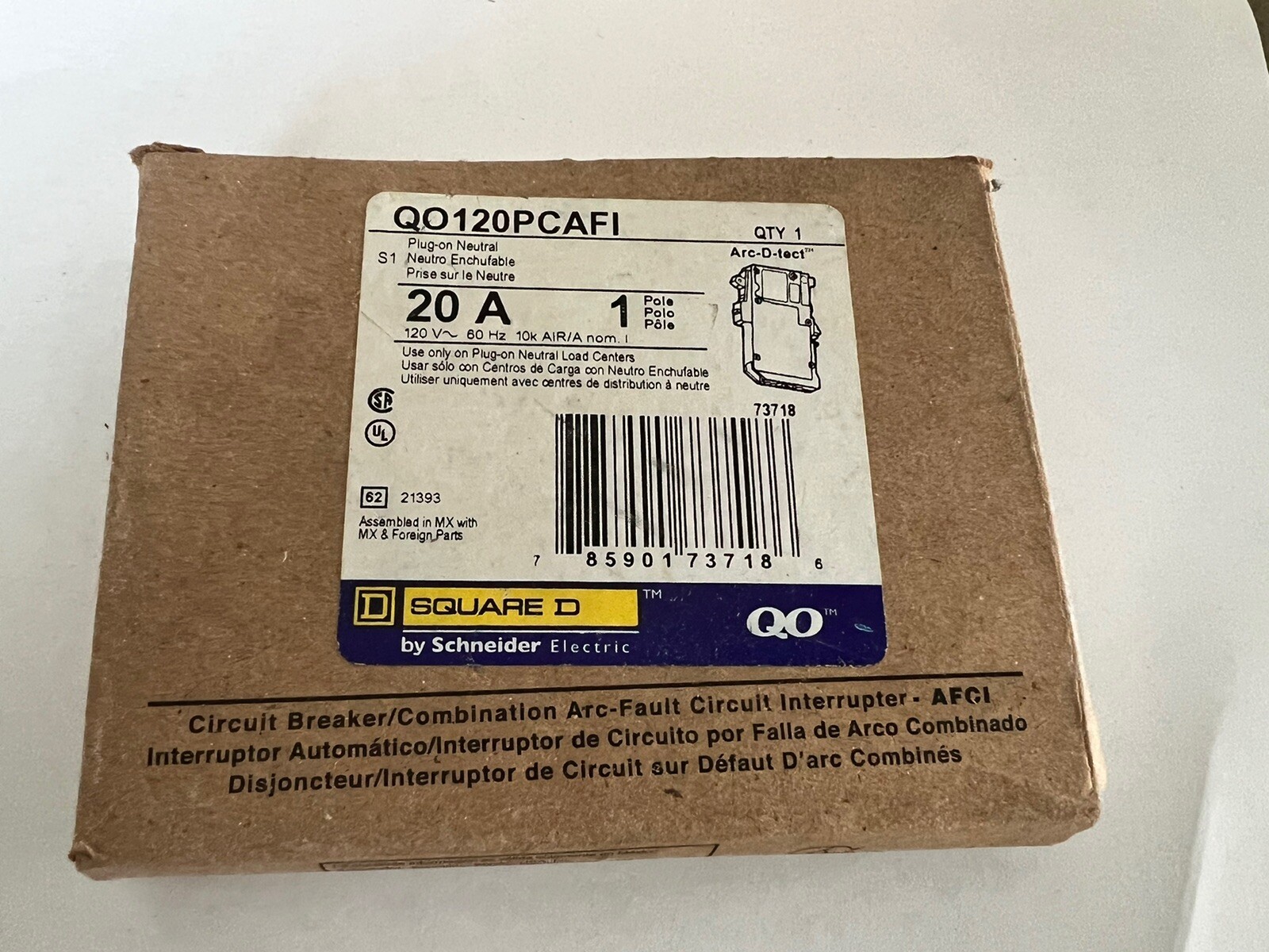 New Square D QO120PCAFI 20 Amp 1-Pole 120V Circuit Breaker PLUG IN ...