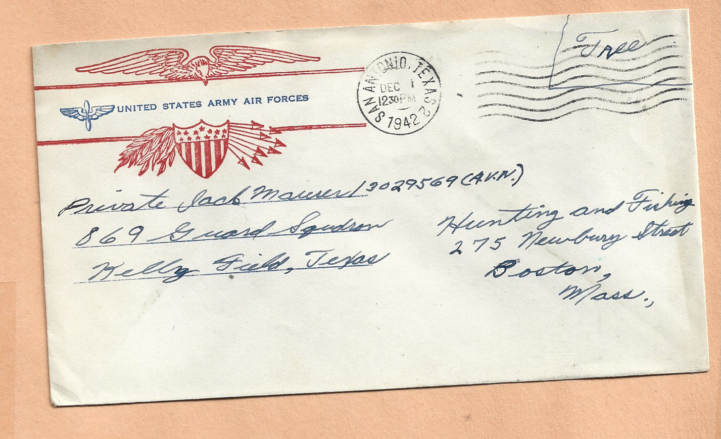 WORLD WAR II MILITARY MAIL 869 GUARD SQD 1942 SAN ANTONIO TEX | eBay
