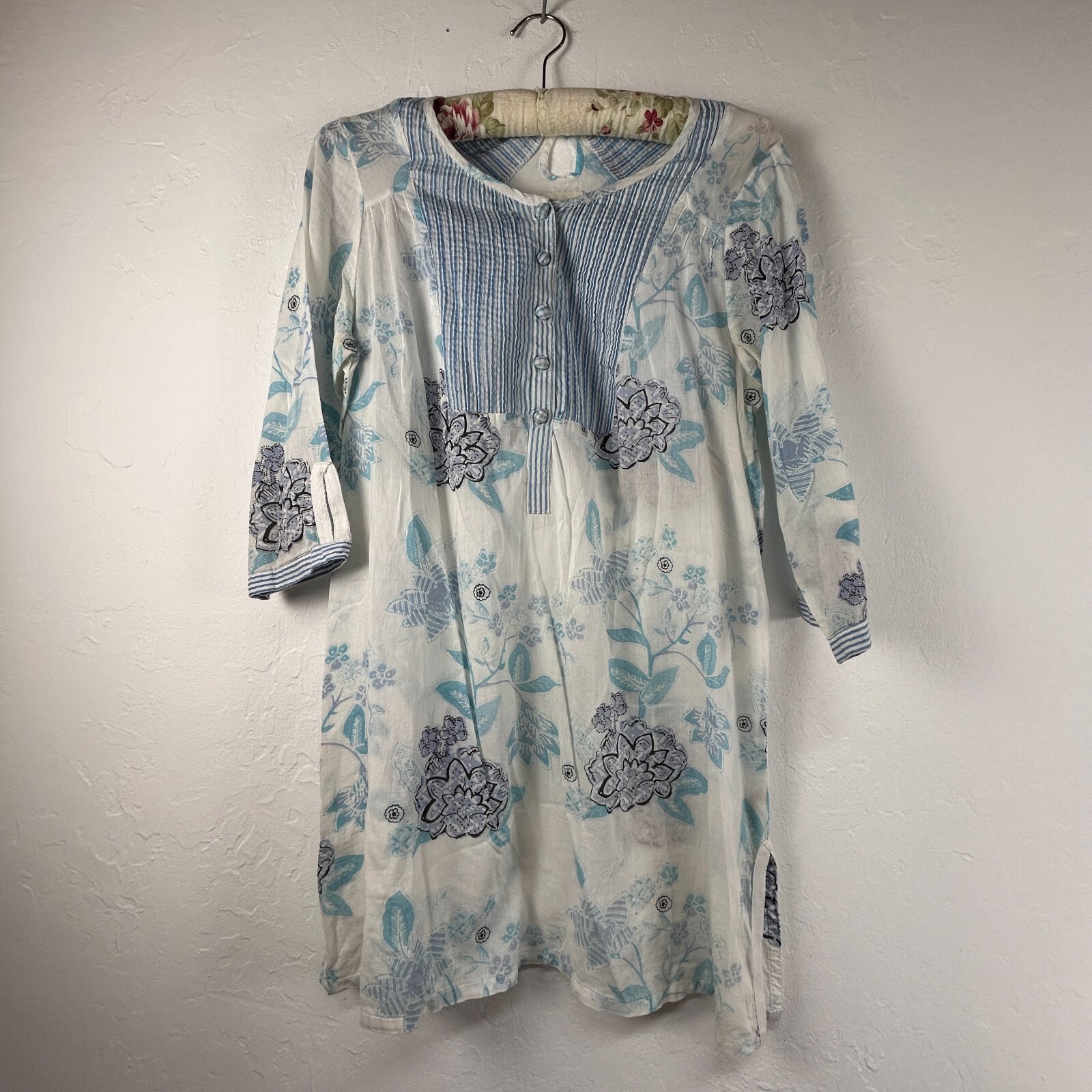 Anthropologie Mermaid Floral Sea Holly Tunic Top Medi… - Gem