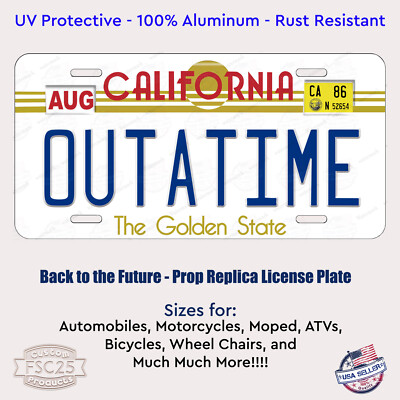 Back to the Future Movie License Plate OUTATIME Delorean Prop Replica ...