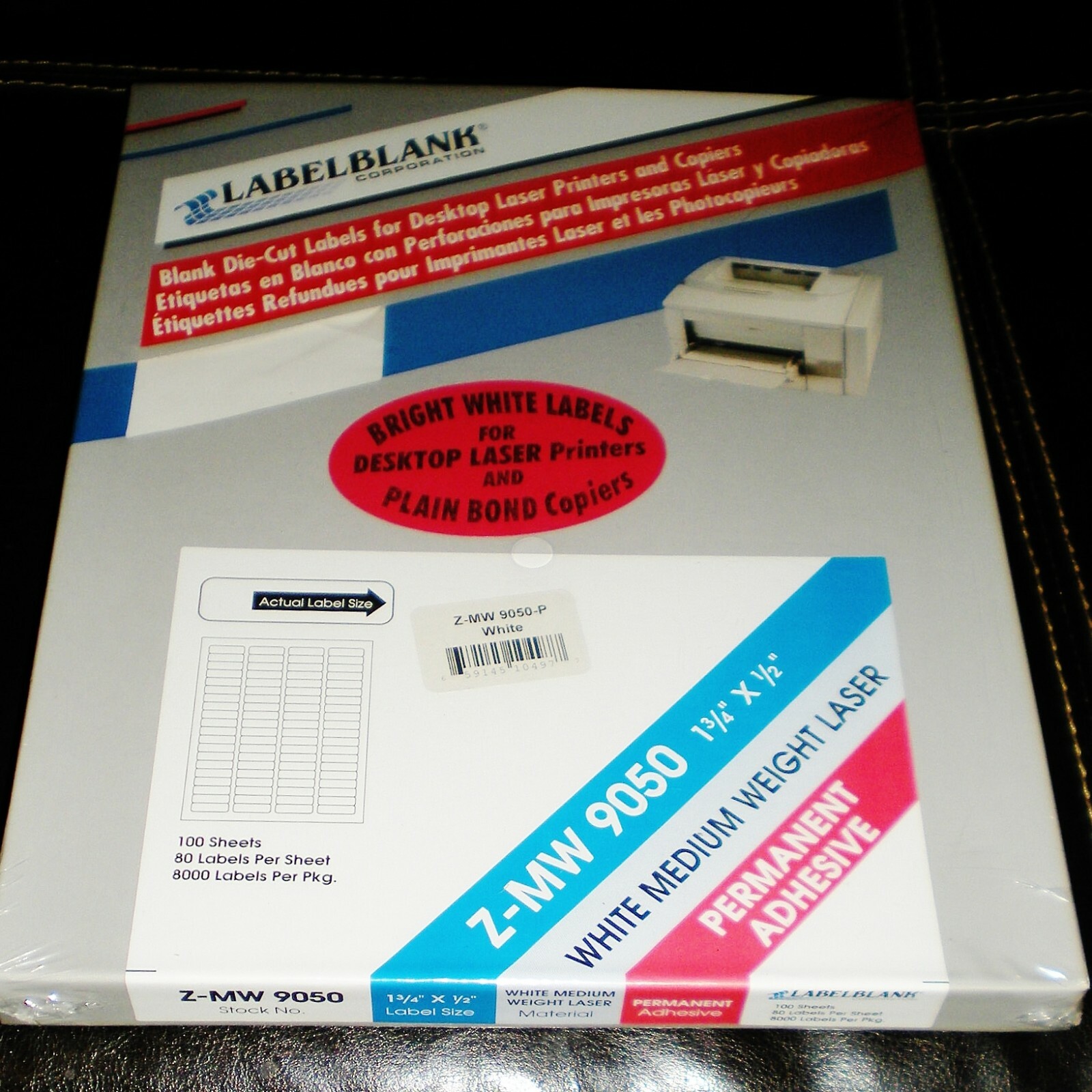 8000 Label Blank Z-MW 9050 White 1-3/4" X 1/2"" Laser Labels 100 Sheets ...