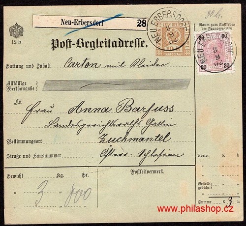 Austria monarchy, parcell form Neu-Erbersdorf 8.9.02, postage due | eBay
