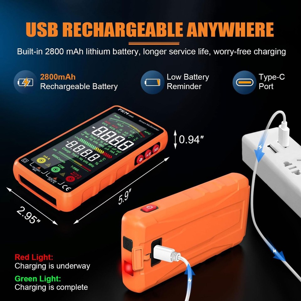 Pro Digital Multimeter Tester TRMS 6000 Counts,Smart Rechargeable ...