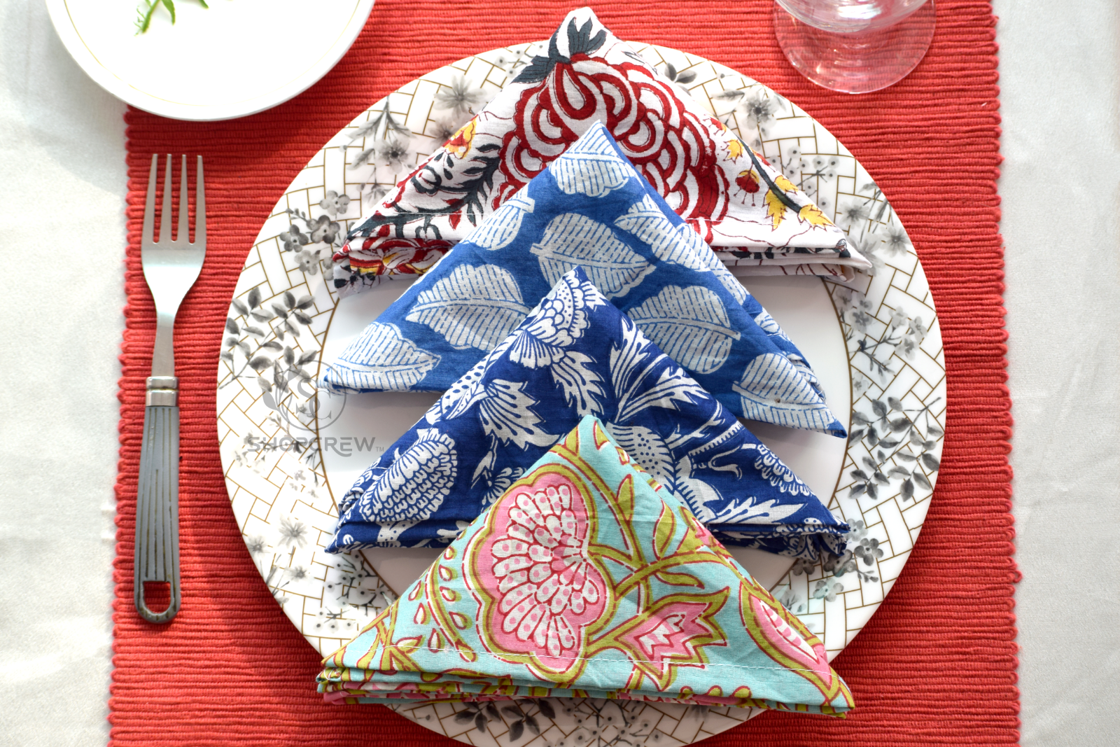 Assorted Cloth Napkins Set Hand Block Floral Printed Cotton Dinner ...