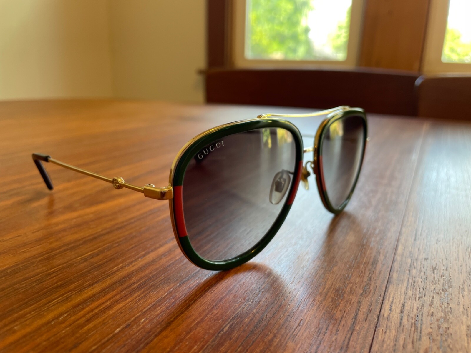 Gucci GG0062S 003 Aviator Sunglasses in Green/Red wit… - Gem