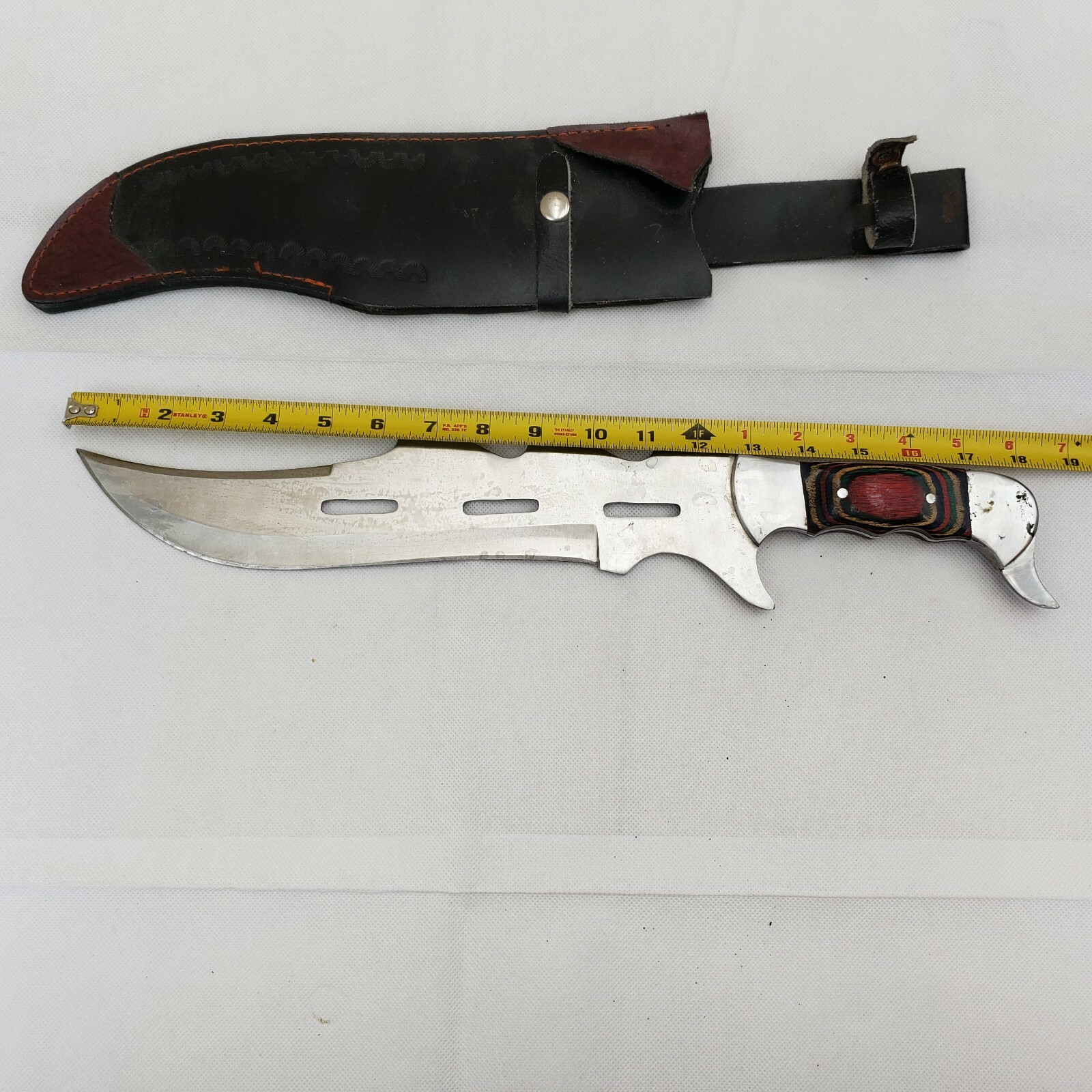 Vtg Pakistani Blade Bowie Knife Leather Sheath 18" Stainless Steel ...