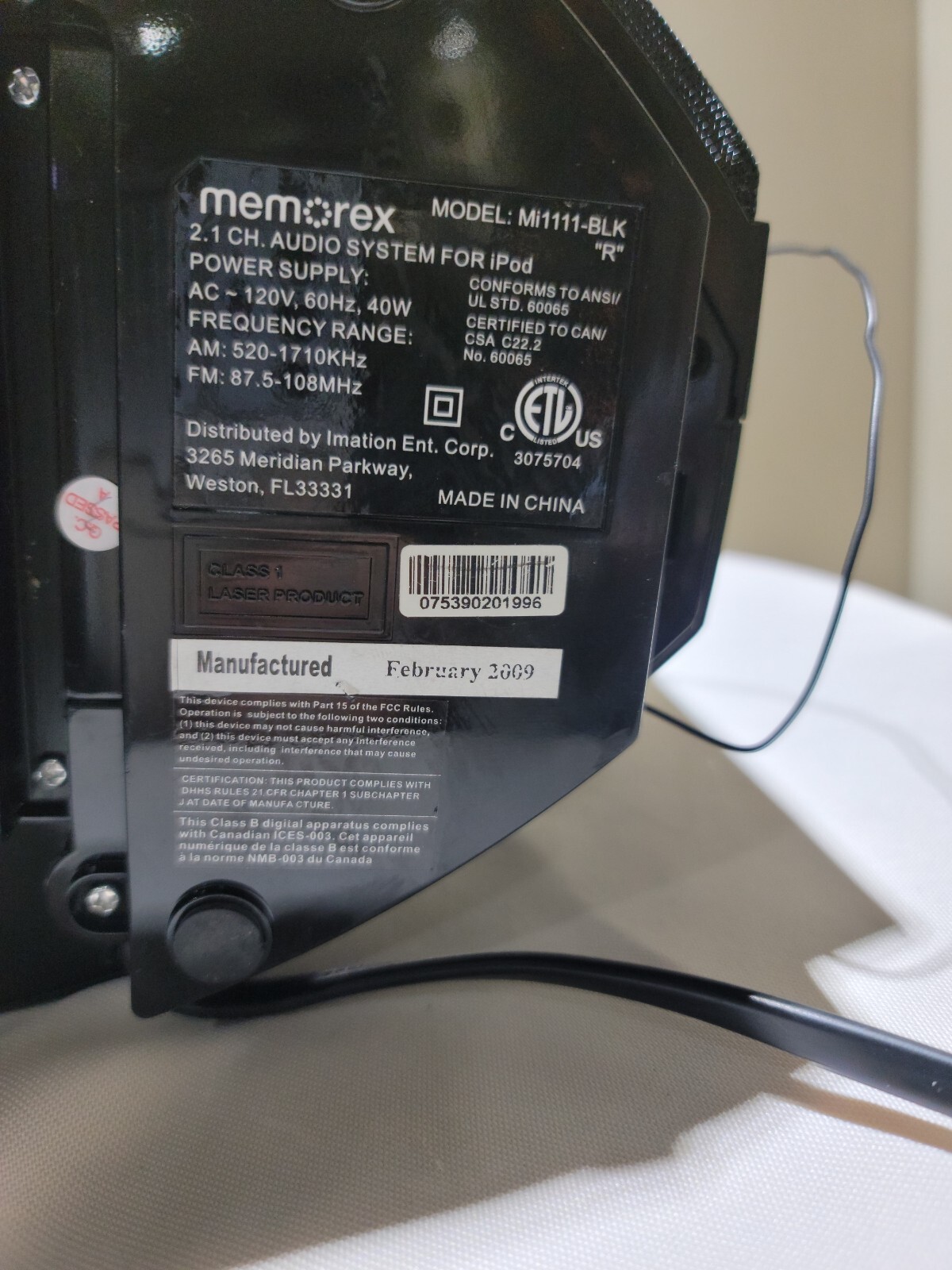 Memorex Audio System Model Mi1111-BLK Manufacture February 2009 TESTED ...