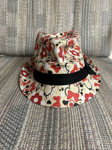 Disney Parks Minnie Mouse Black White Red Straw Fedora Hat Size Adult ...