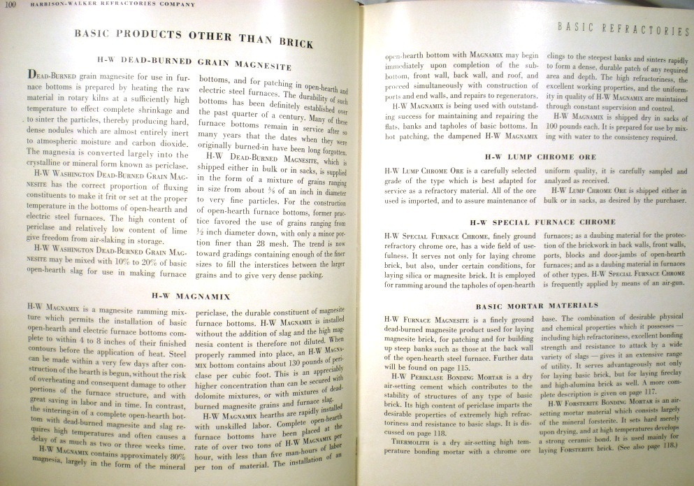 HARBISON-WALKER ASBESTOS Magnesia Refractories Refractory Insulation ...