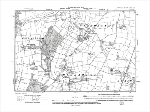 Old map East Carleton, Mulbarton, Swardeston, Swainsthorpe, Norfolk ...