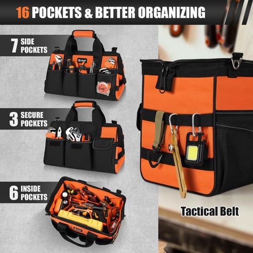 Heavy Duty Tool Bag 15-Inch, 16-Pocket Portable Soft Tool Box Organizer ...
