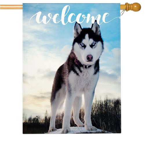 Husky Dog Garden House Flag 28x40 Inch Cute Puppy Pet Animal Yard Flags ...