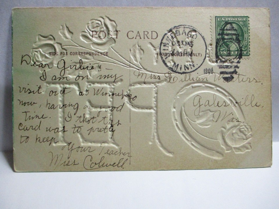 1908 EMBOSSED POSTCARD LARGE LETTER GREETING, TO MY PET, HORSESHOE ...