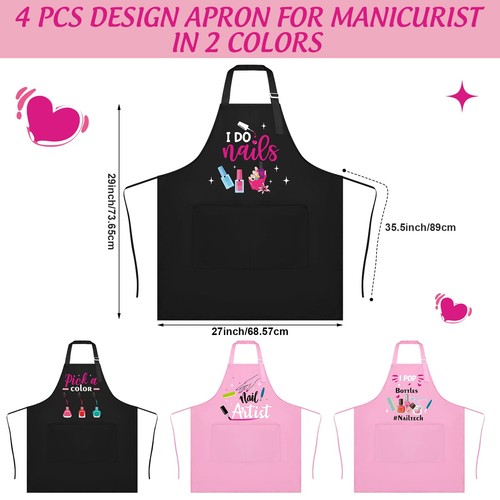 Nail Tech Aprons with Pockets 4 PCS Adjustable Waterproof Manicurist ...