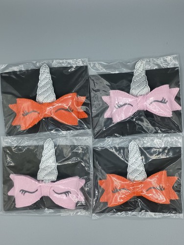 Orange and pink Girls sparkly Unicorn hair bows, handmade, brand new ...