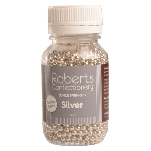 ROBERTS CONFECTIONERY EDIBLE CASHOUS 4.5MM "SILVER" 120G PER BOTTLE | eBay
