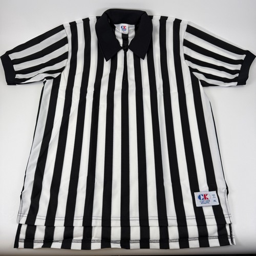 Vintage Cliff Keen Referee Polo Men XL Black White Stripe Zip Official ...