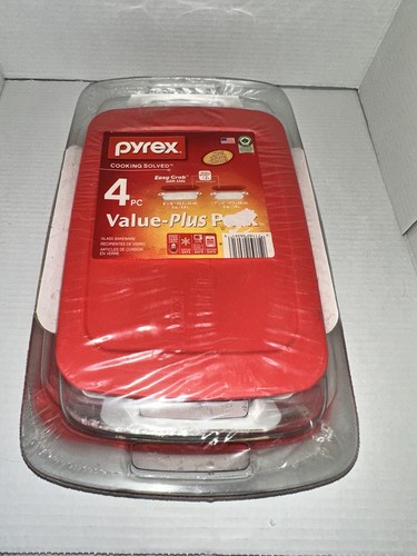 Pyrex Easy Grab Set 2 & 3 Quart Glass Baking Dishes w/ Red Lids 7 x 11 ...