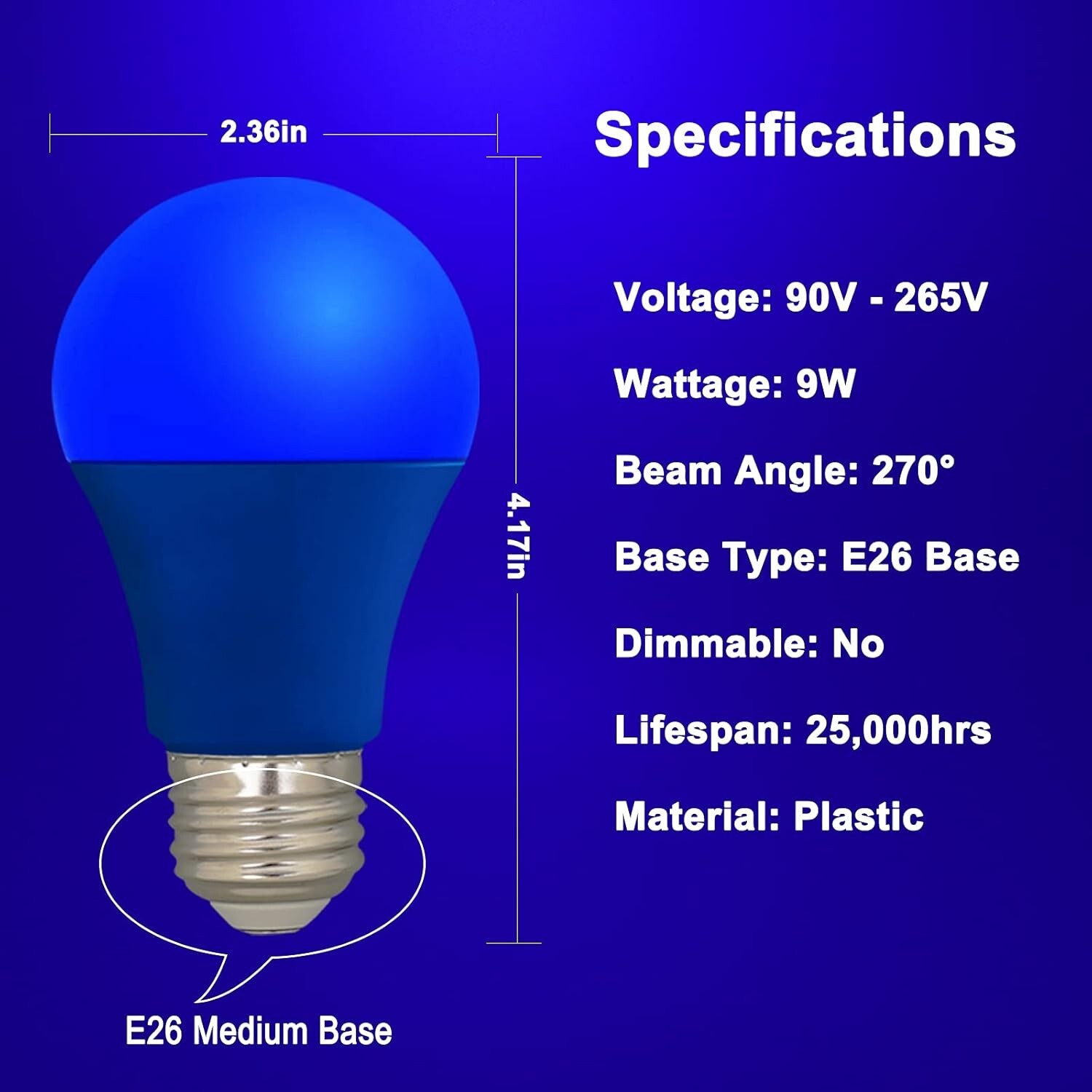LED Blue Color Light Bulb A19 E26 Base Blue Bulbs 9W 60W Equivalent 2 ...