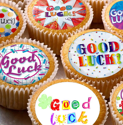 24 edible Good Luck party Iced Fondant / Card Cupcake Fairy Cake ...