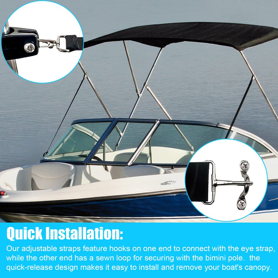 2x Adjustable Bimini Boat Top Straps Loops & Snap Hook Stainless Steel ...