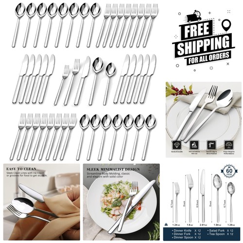Elegant 60-Piece Stainless Steel Silverware Set - Perfect for Formal ...