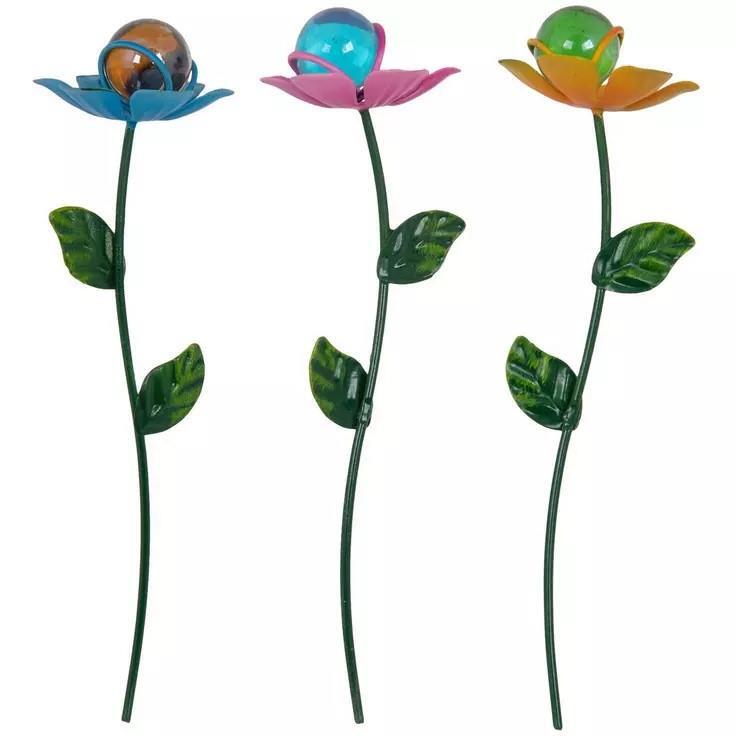 Miniature Fairy Garden Colorful Glass & Metal Flower Picks - S/3 - Buy ...