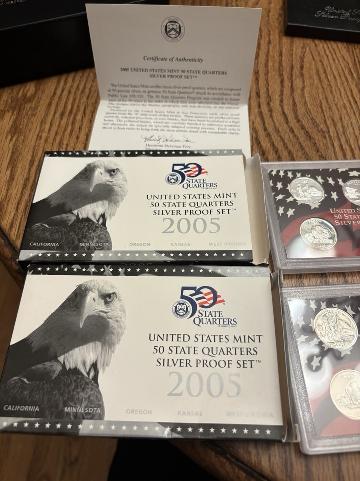 Two Sets 2005 US Mint 50 State Quarters Silver Proof COA OGP 2005 ...