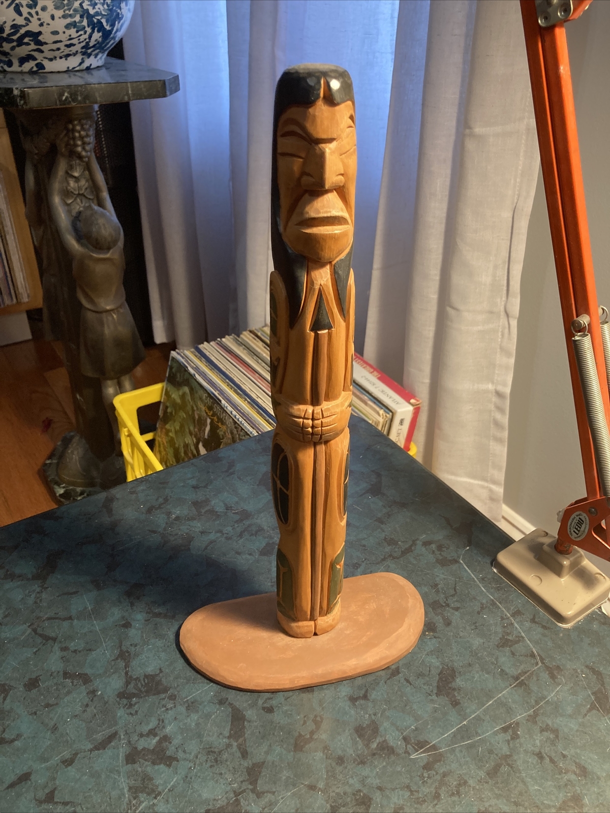 RARE SQUAMISH N.V.B.C Joseph TOTEM POLE CARVING Man With Spear SIGNED ...