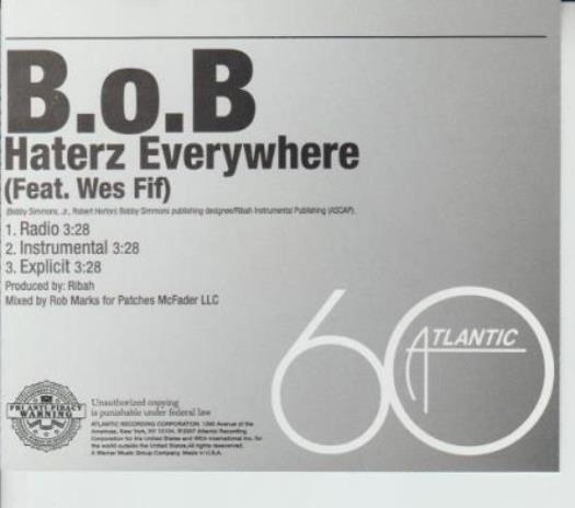 B.O.B: Haterz Everywhere PROMO MUSIC AUDIO CD Wes Fif Instrumental ...