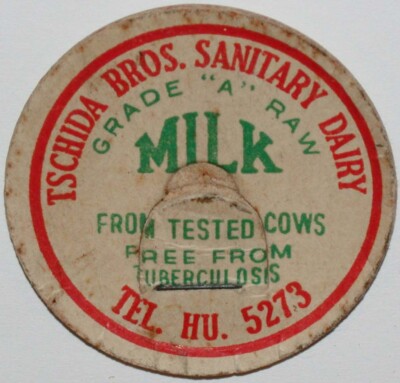 Vintage milk bottle cap TSCHIDA BROS SANITARY DAIRY Raw Milk Tel HU ...