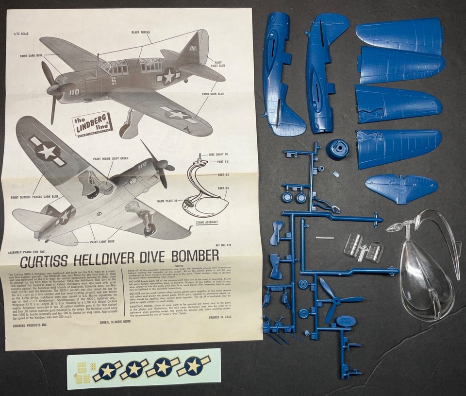 Lindberg 1:72 WWII Curtiss Helldiver SB2C Vintage Model Kit 479-100 ...