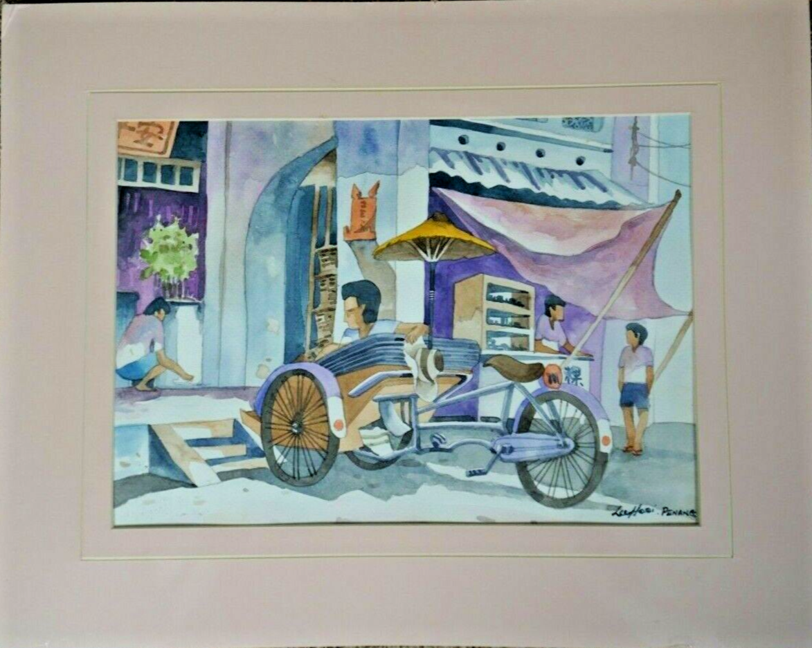 Malaysian Print, Lee Hoadi, Watercolor Penang Street, Matted, Wrapped ...