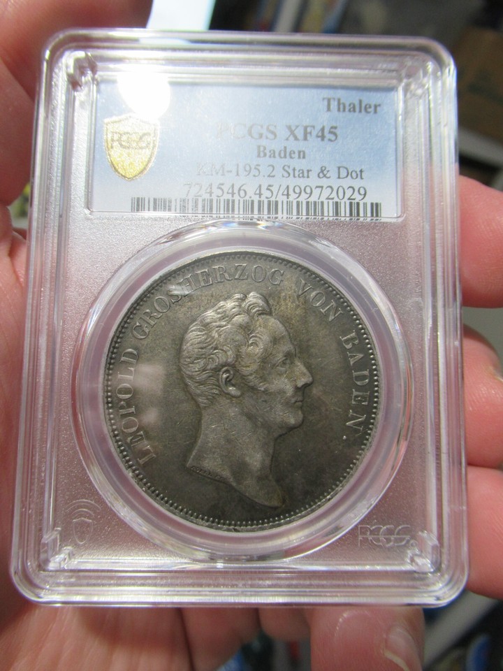 1832 RARE German States Baden Silver Coin Thaler, PCGS XF45, Star & Dot ...
