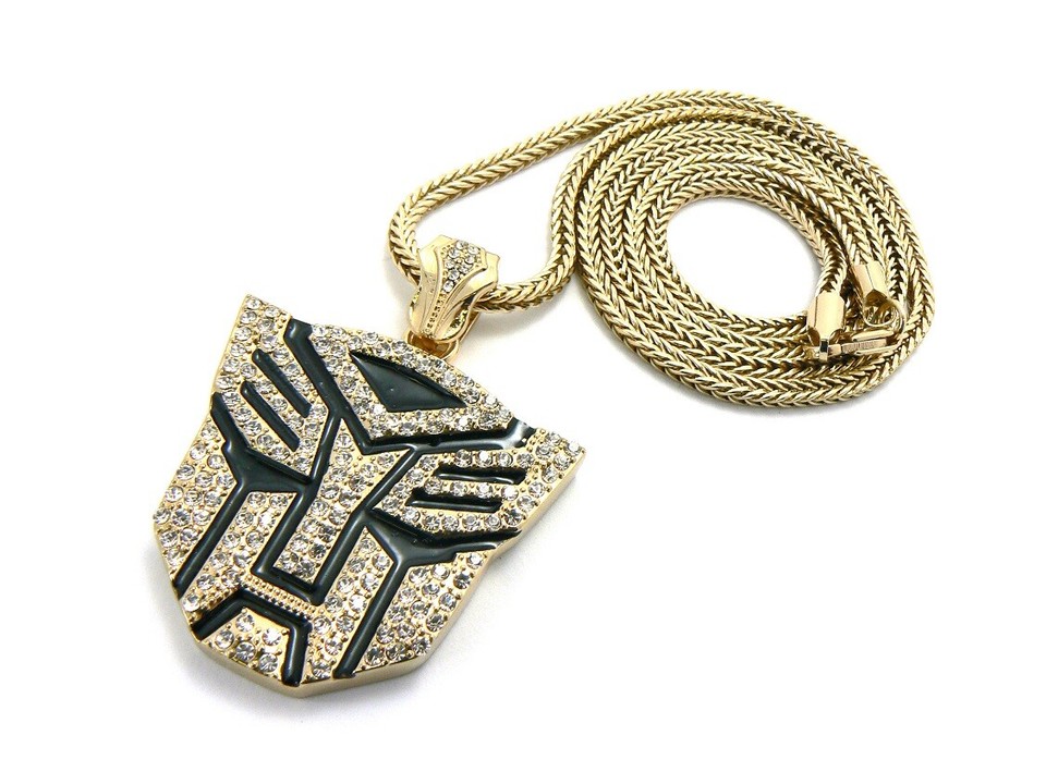 Iced Hip Hop Large TRANSFORMER AUTOBOT pendant & 4mm 36" Franco Chain ...
