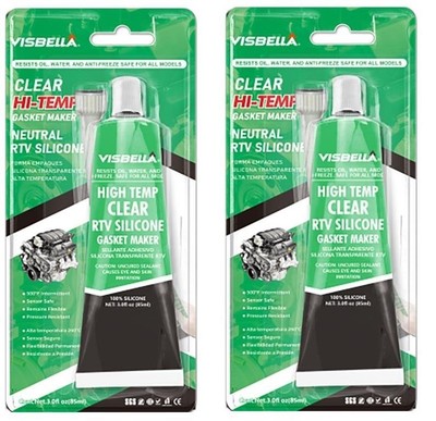 2 x Visbella RTV Silicone Hi-Temp Clear Gasket Sealant Oil Sump Engine ...
