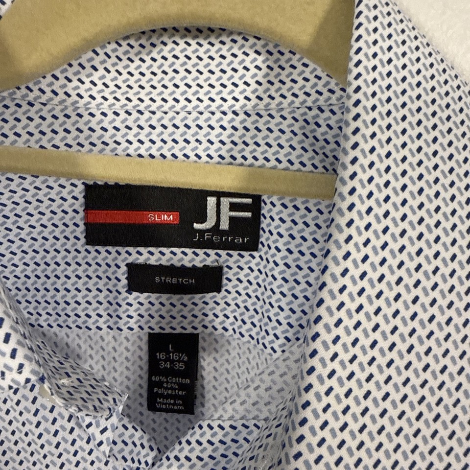 J. Ferrar Men’s Stretch Slim Fit Dress Shirt Blue Micro Dot L 16-16 1/2 ...