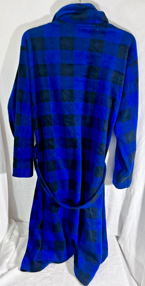 Izod Mens Blue Black Checkered Robe Fleece With Belt Pockets One Size ...