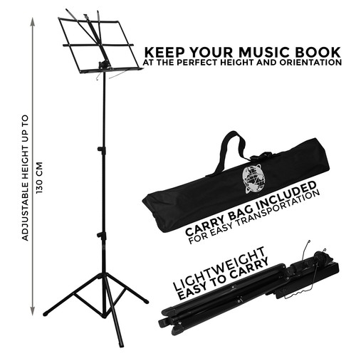 Height Adjustable Music Stand Orchestra Choir Book Holder Tripod Mic ...
