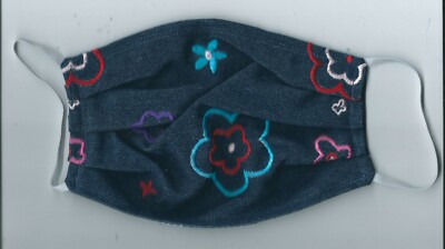 Chic FACE MASK cotton EMBROIDERED blue jeans reversible reusable ...